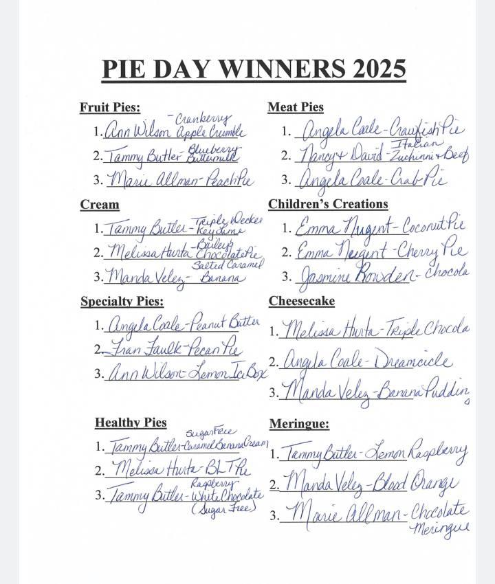 15th Annual Pie Day | Jones Creek Texas